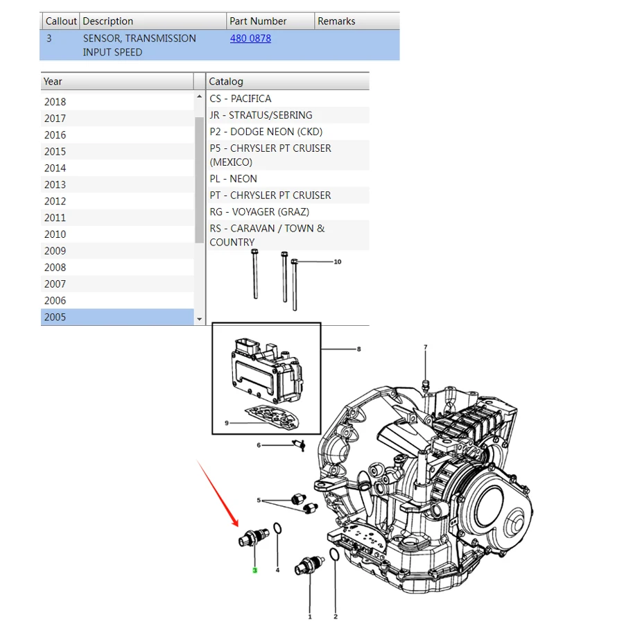 크라이슬러 캐러밴/보이저 보이저 캐러밴 마을 및 국가 닷지 여행 2001-2010 04800878 센서 전송 입력 속도 ...