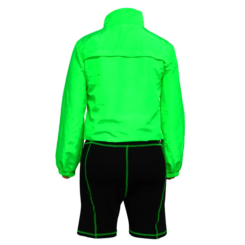 Neon Contrast Color Sport Jacket Coat Pants 2 Piece Set Women Clothing ...