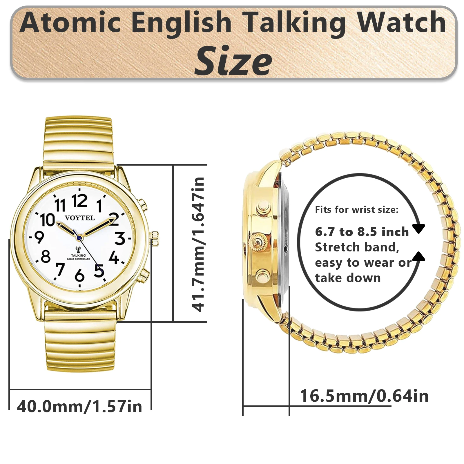 Spanish English Luxury Gold Talking Watch With Time Date And Loud Alarm ...
