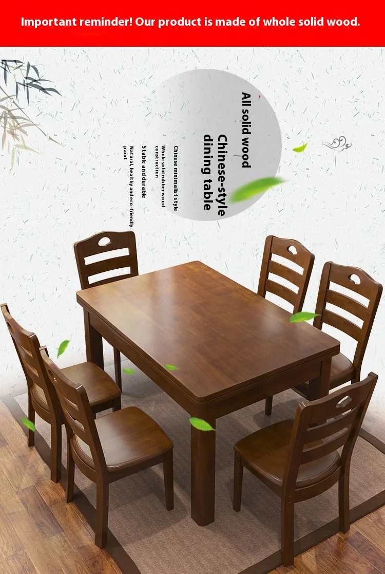 Modern Simple All-Solid Wood Dining Table Chair Set for 4-6 People ...