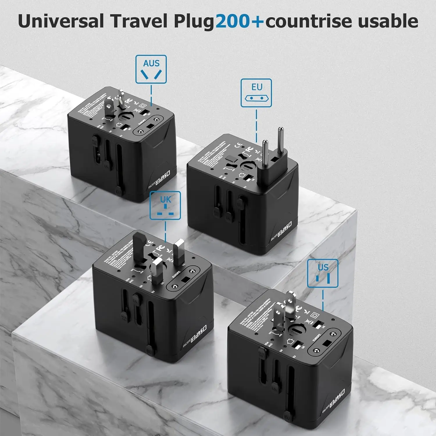 European Travel Plug Universal Adapter 6A Socket Current 3.5A Smart USB ...