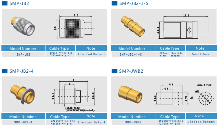 SMP Male RF Connector for 2# Semi-Rigid Cable - Gold Plated
