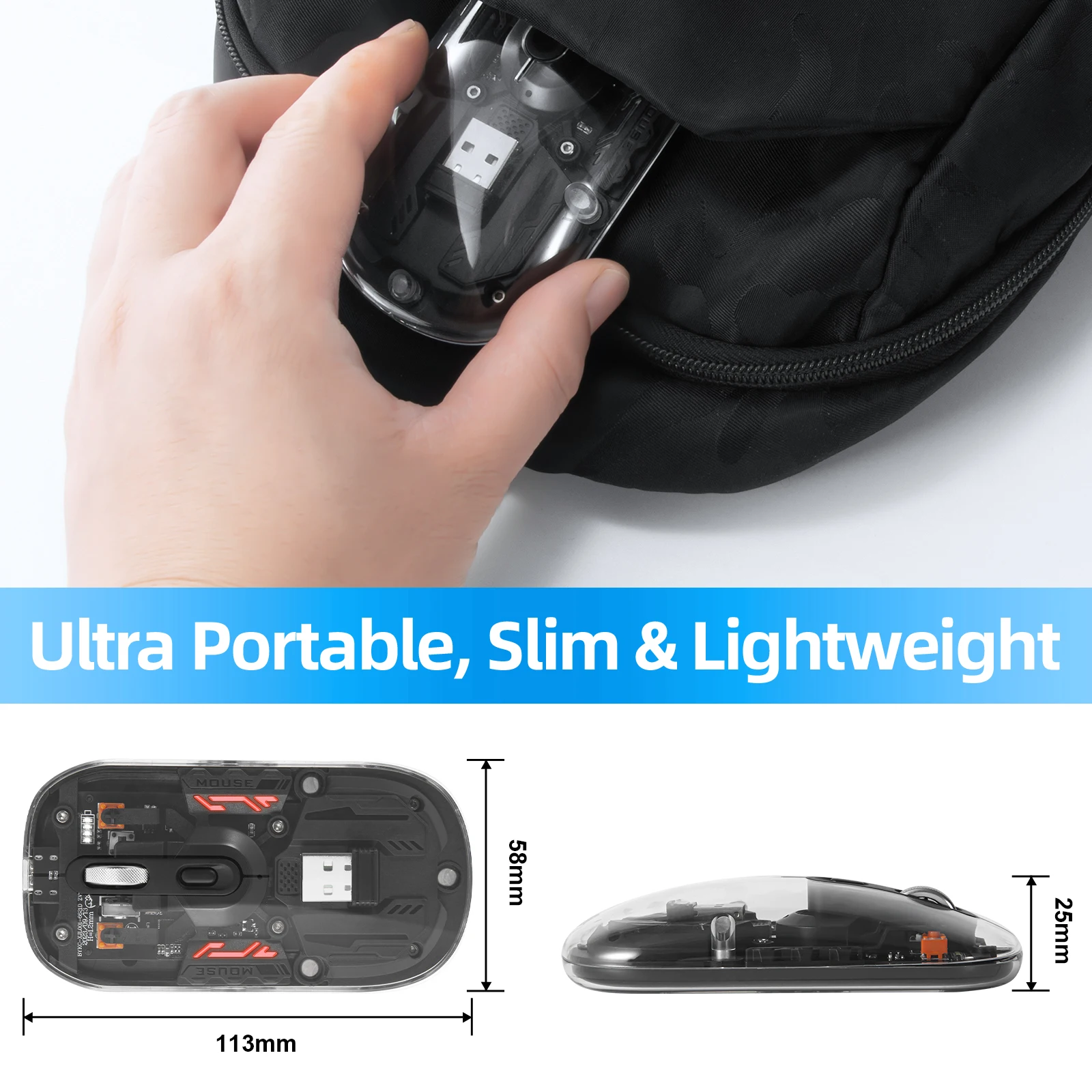 Transparent Black Led Bluetooth Wireless Mouse For Macbook Airmacbook ...