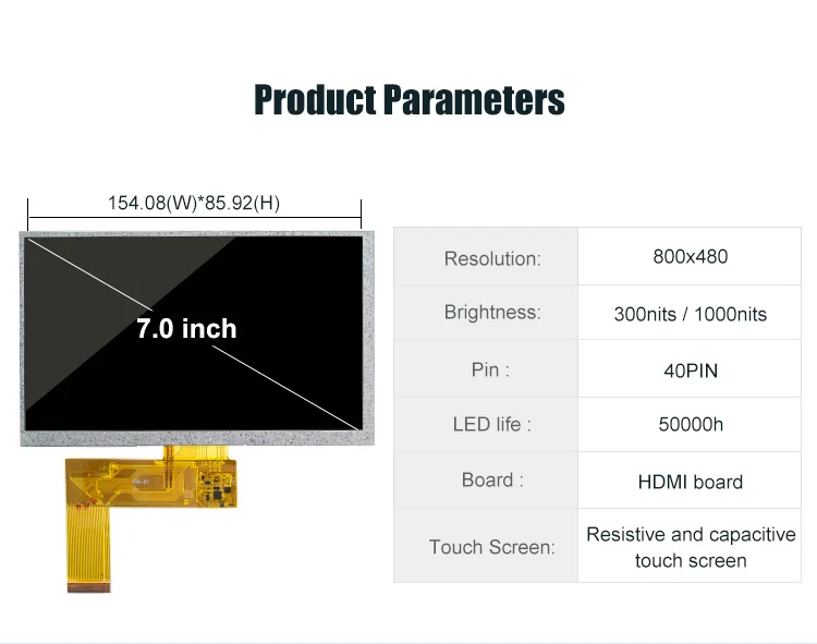 7 Inch TFT LCD Touch Display Panels with LVDS I2C Interface