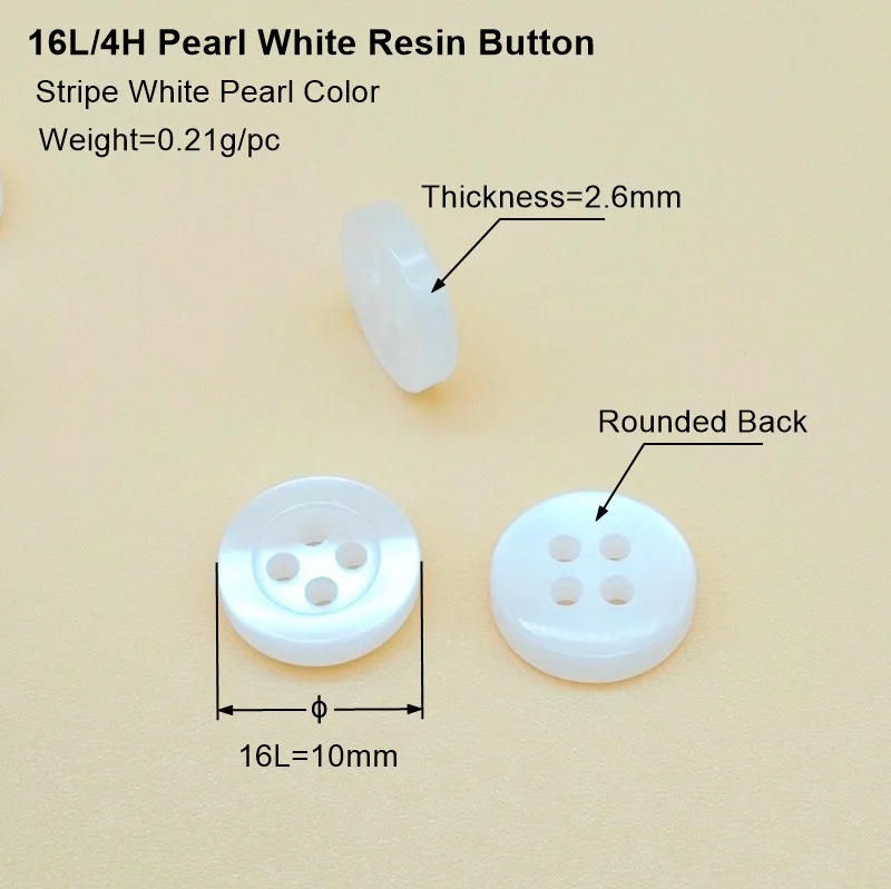 16L 10mm 4 Holes White Pearl Plastic Resin Button for Shirt, Stripe ...