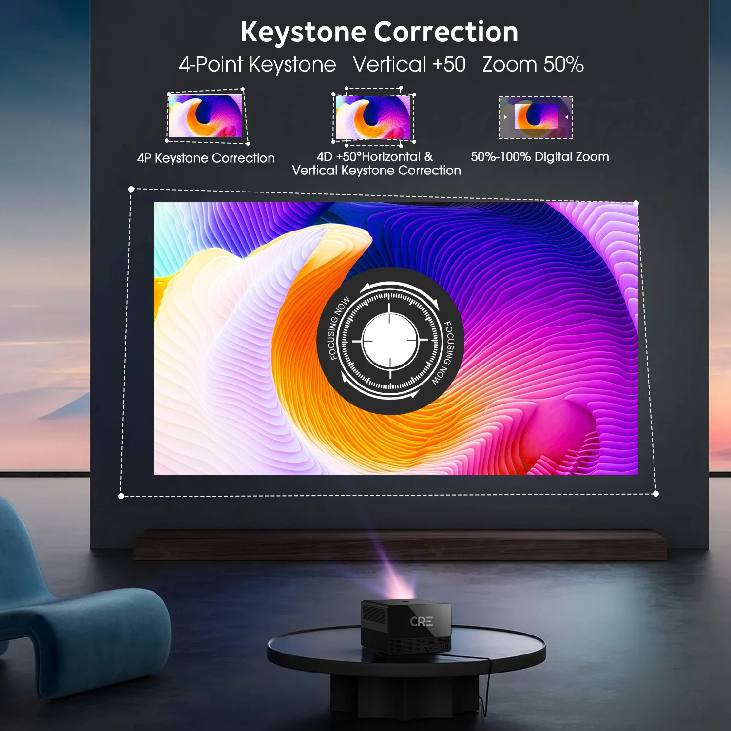 CRE Portable Projector 4K/8K/12K Supported Android LCD 1080P Mini ...