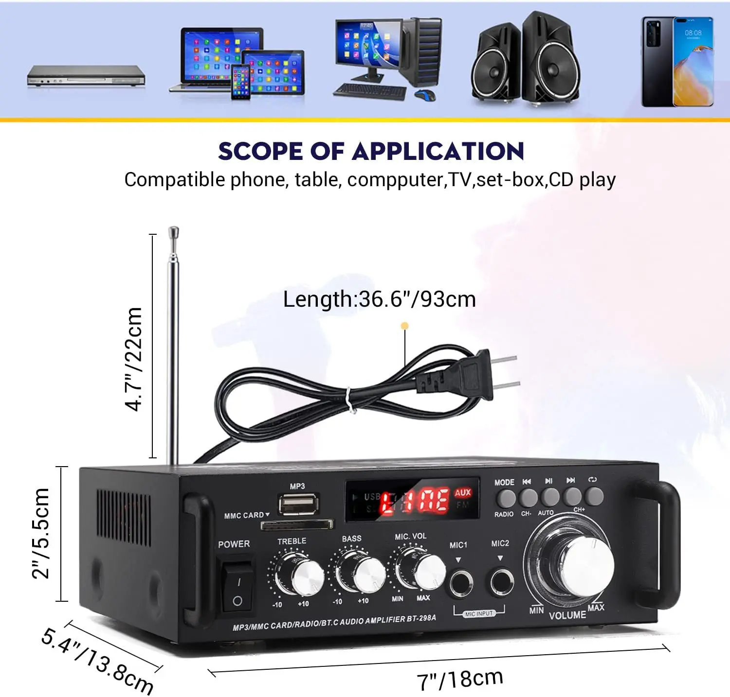 Mini Home Amplifier Bt-298A 12V/220V USB Metal Power Amplification Card ...
