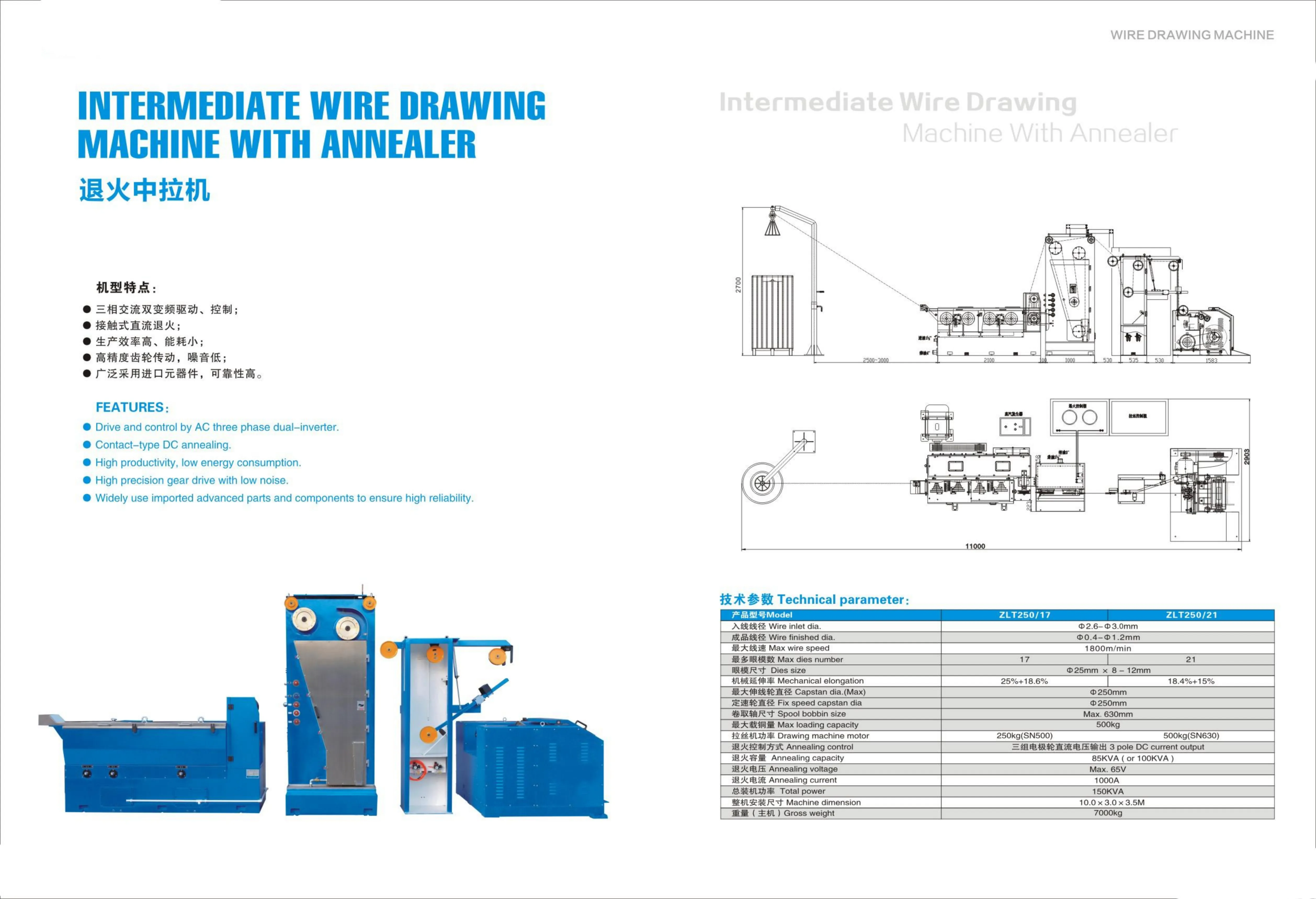 17d Medium Copper Wire Drawing With Annealing Machine,650 Basket Coiler ...