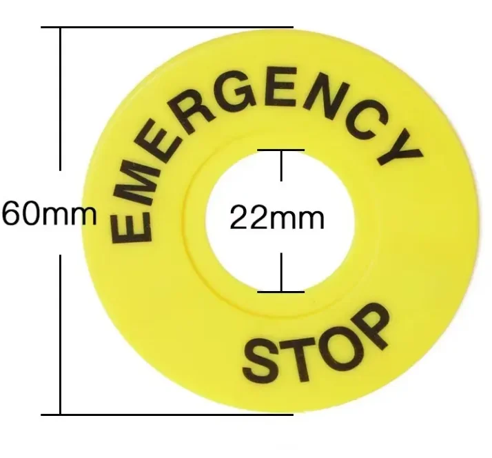 22mm Yellow Emergency Stop Button Switch Sign 60/40mm Stop Warning Ring ...
