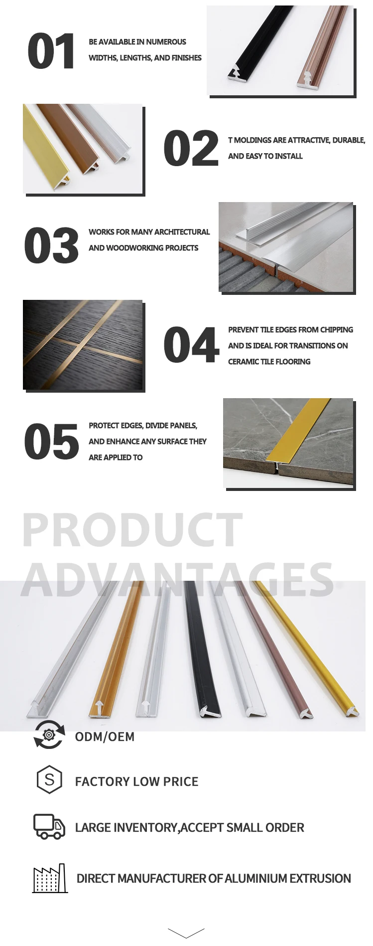 Accept 3mm Aluminum T Shaped Tile Trim Anodized With Multi Function ...