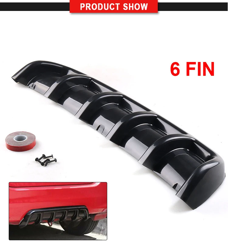 Universal Abs Rear Car Shark Fin Style Curved Bumper Lip Diffuser Shark ...
