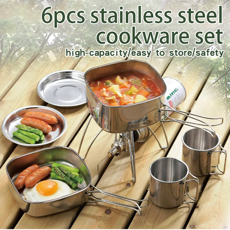 Stainless Steel Cookware Set Outdoor Camping Pot Set Hiking Backpacking ...