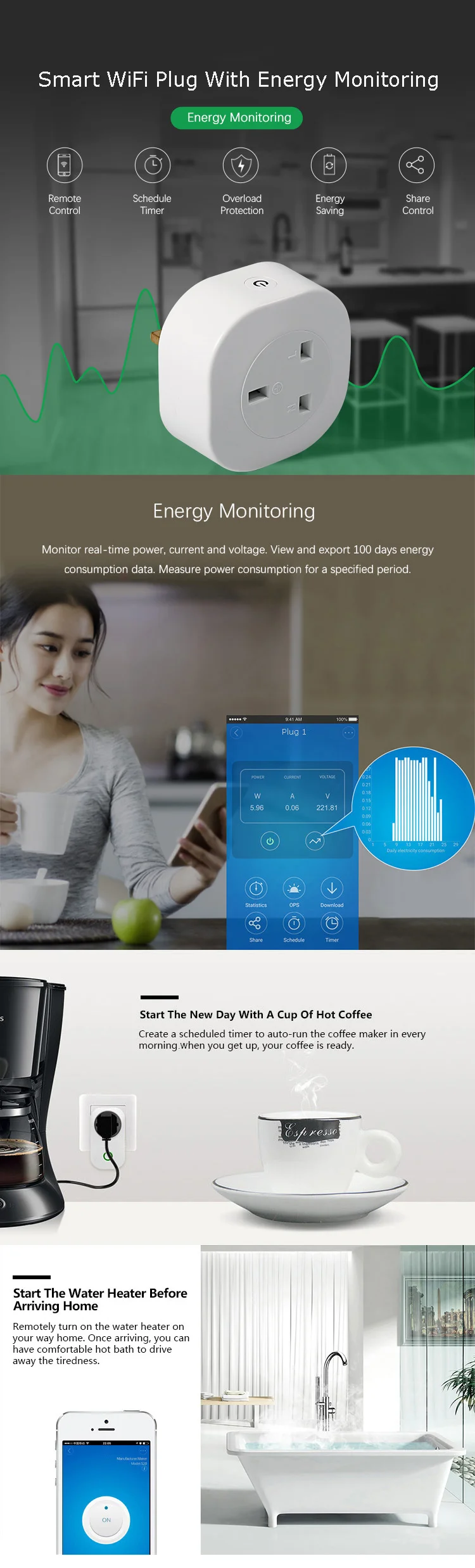 220v Homekit Iot 3 Pin Multi Wifi Smart Wall Plug Socket Uk,Oem Design ...