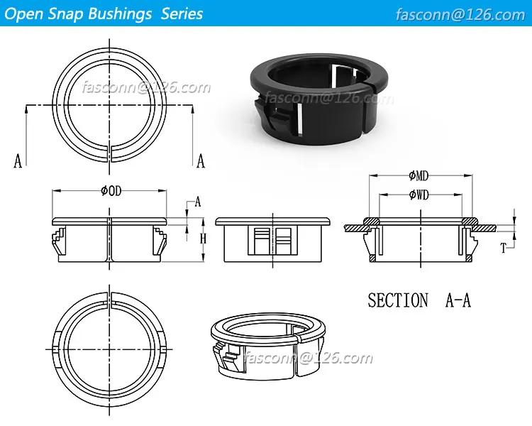 Nylon Open/close Snap Bushing - Adjustable & Flame Class UL94-V2