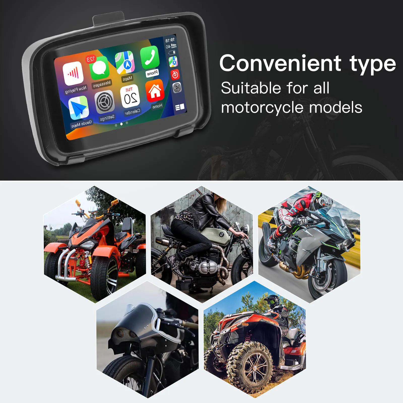 Autoabc 5 Inch Motorcycle Video Screen - Waterproof & Smart