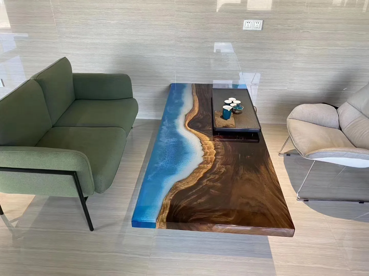 Modern Tdesign Wood Slab River Table - Solid Wood Epoxy Resin