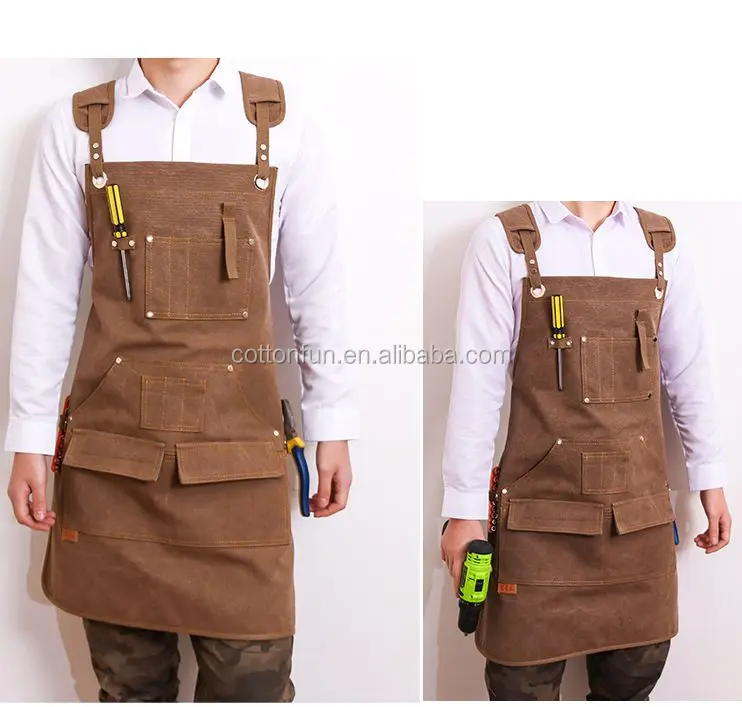Heavy Duty Tool Apron,Waxed Canvas Work Apron For Men,Adjustable Woodworking & Machinist Shop ...