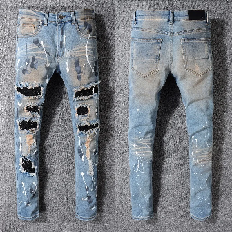 Skinny Men Trousers Plus Size Pants New Desgin Blue Denim Ripped ...