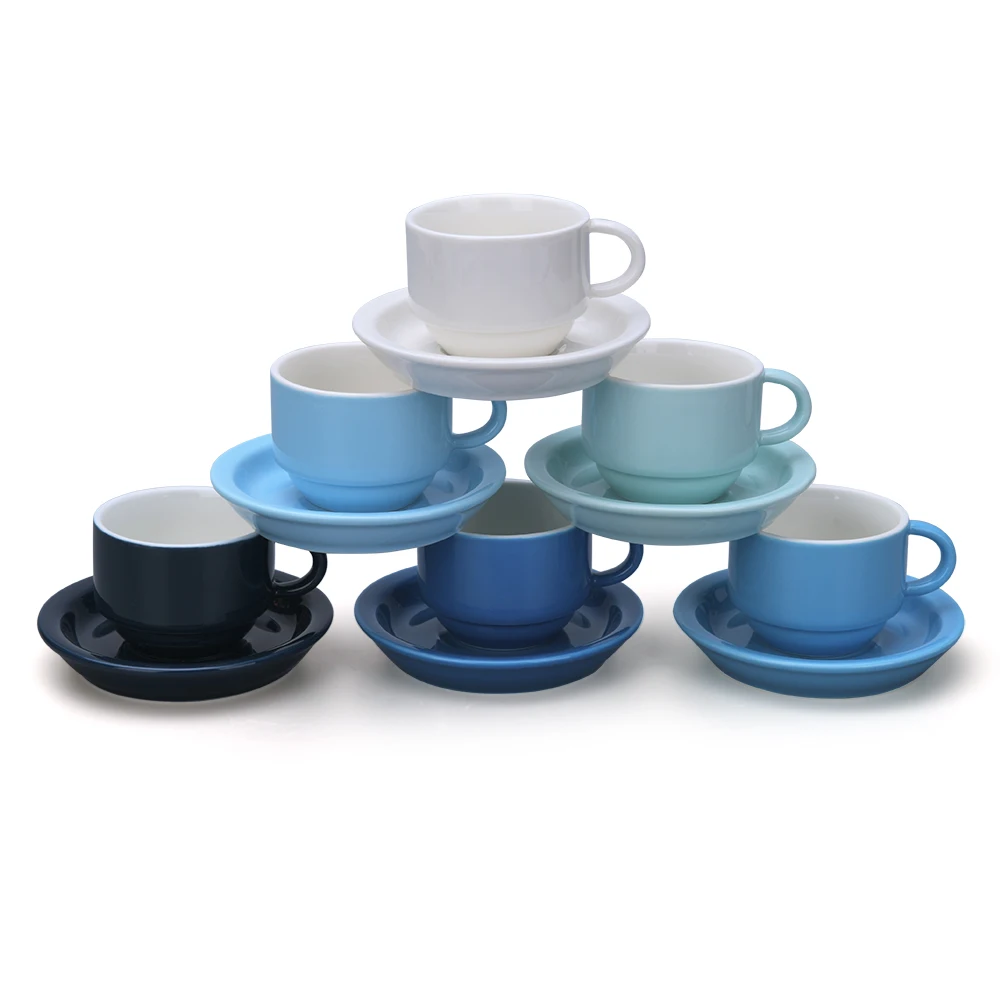 Stackable Espresso Cups with Metal Stand - Colorful Porcelain
