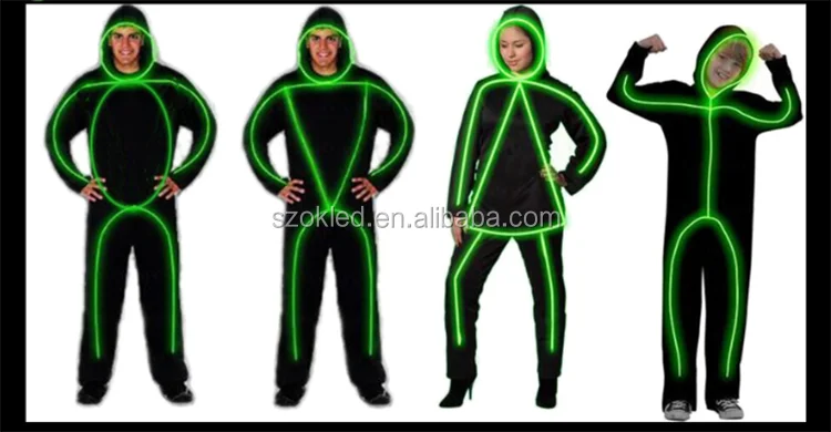 Luminous Costumes EL Suits Illuminated Glowing Hooded EL wire Clothes ...