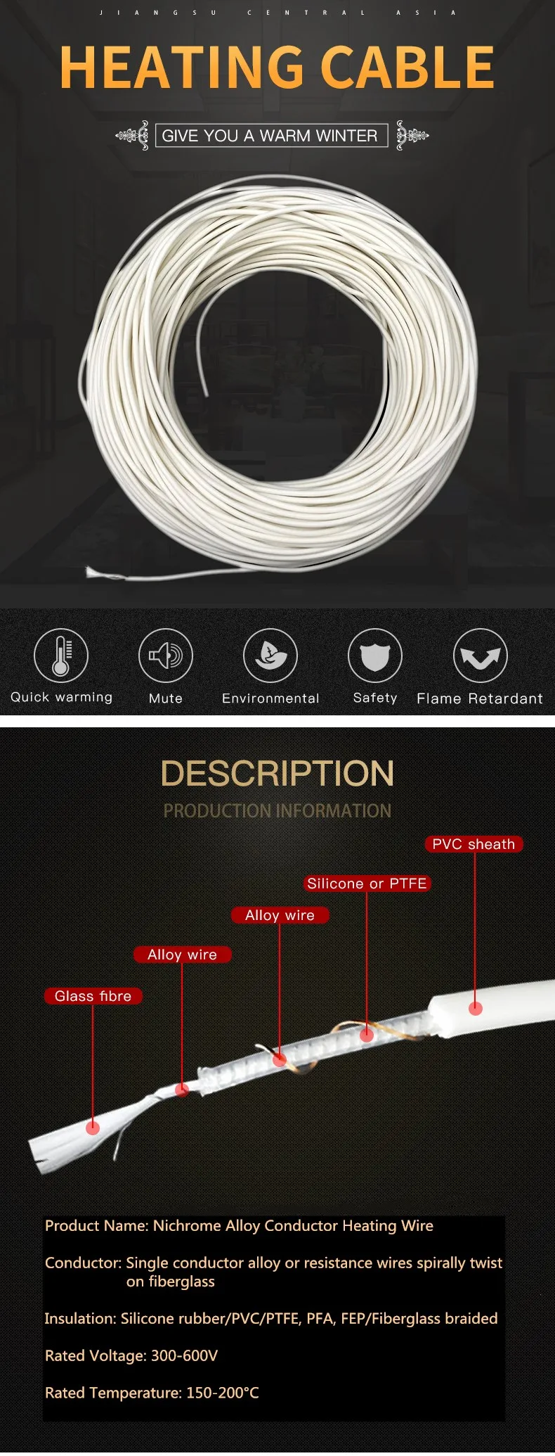 High Temperature Electric Silicone Heater Wire Defrost