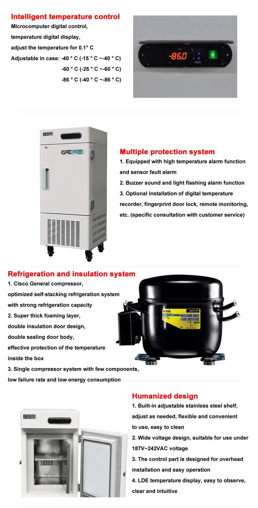 Safety System Ultra Low Temperature Medical Laboratory Refrigerator -86 ...