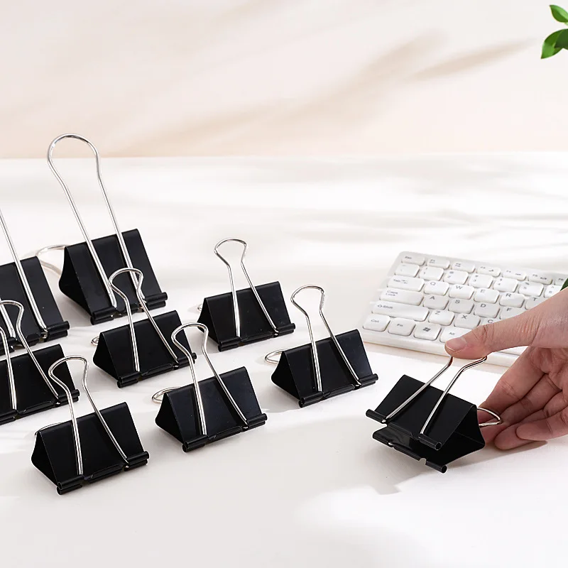 Black Color Metal Binder Clip 12 Pieces 25mm 41mm 51mm 19mm 15mm Long ...