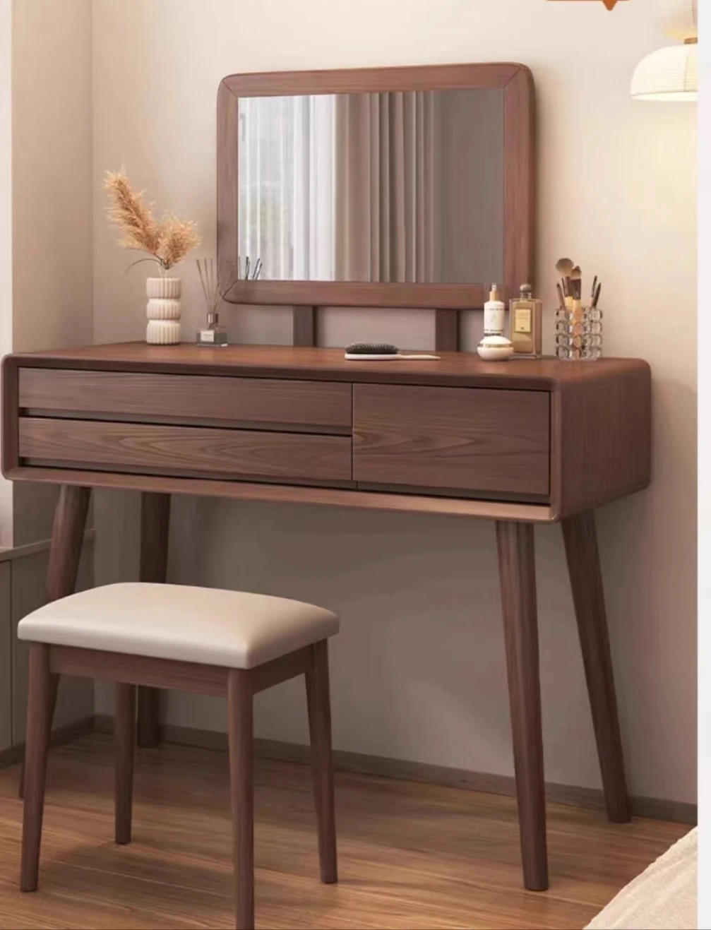 Simple Modern Solid Wood Dressing Table Bedroom Dressing Table With Led ...