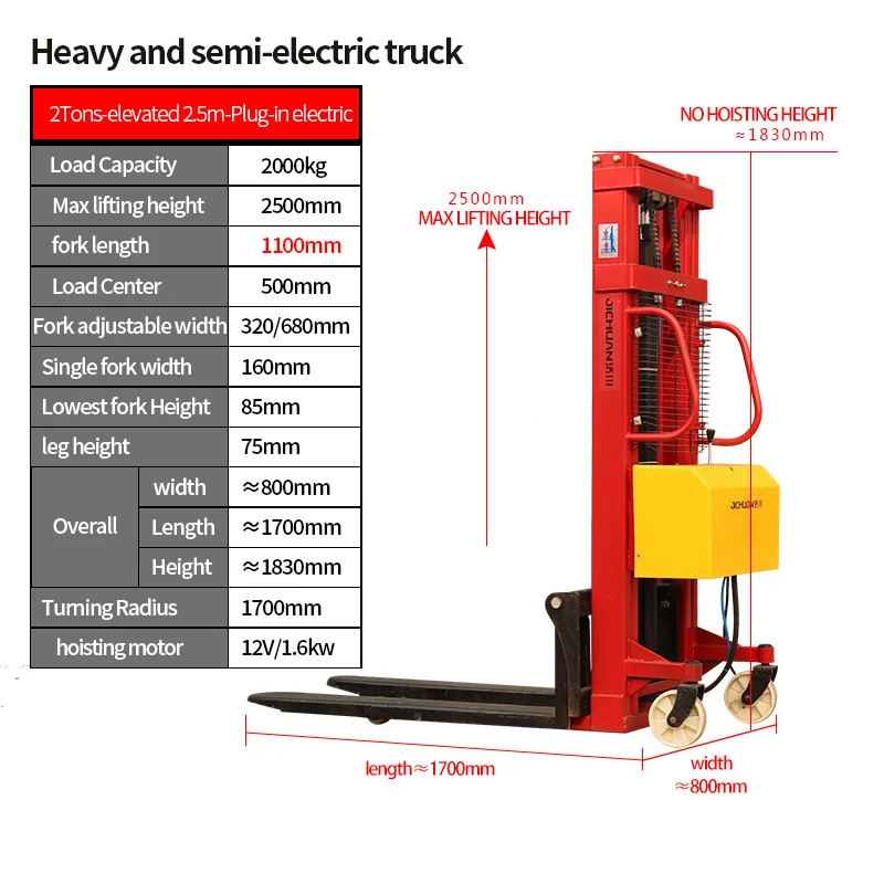 2tons Semi-electric Pallet Stacker Choose Different Colors Electric ...