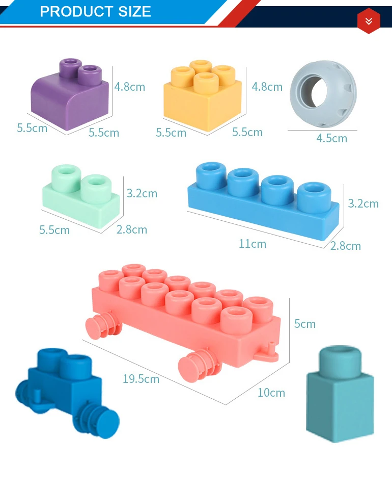 50pcs Silicone Soft Rubber Building Blocks Toys Big Soft Playing Blocks ...