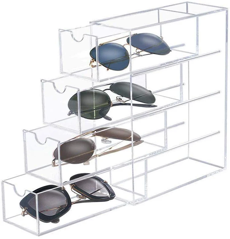 Clear Stackable Drawer Dresser Acrylic Glasses Display Case 4 Tiers ...