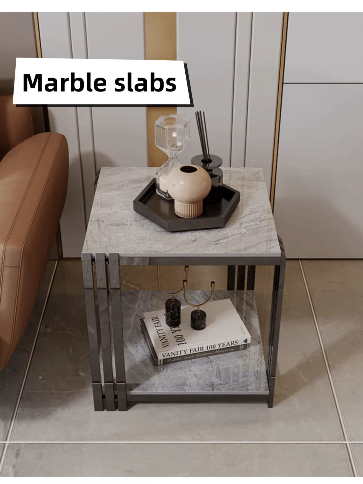 Modern Golden Stainless Steel Marble Top Corner Table Living Room Round ...