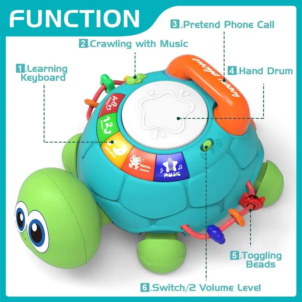Baby Phone Toy Educational Multifunctional Crawling Induction Baby Telephone Toy Musical Turtle ...
