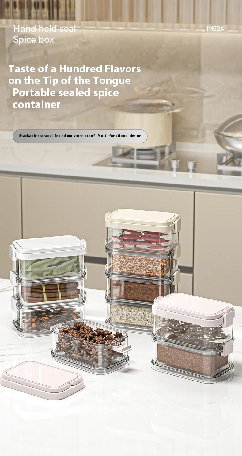 Large Plastic Kitchen Spice Storage Box Square Household Sealed Jar ...