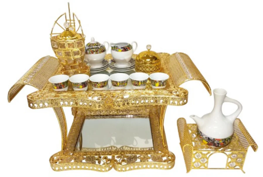 Ethiopian Eritrean Metal Rekebot Habesha Coffee Table Set