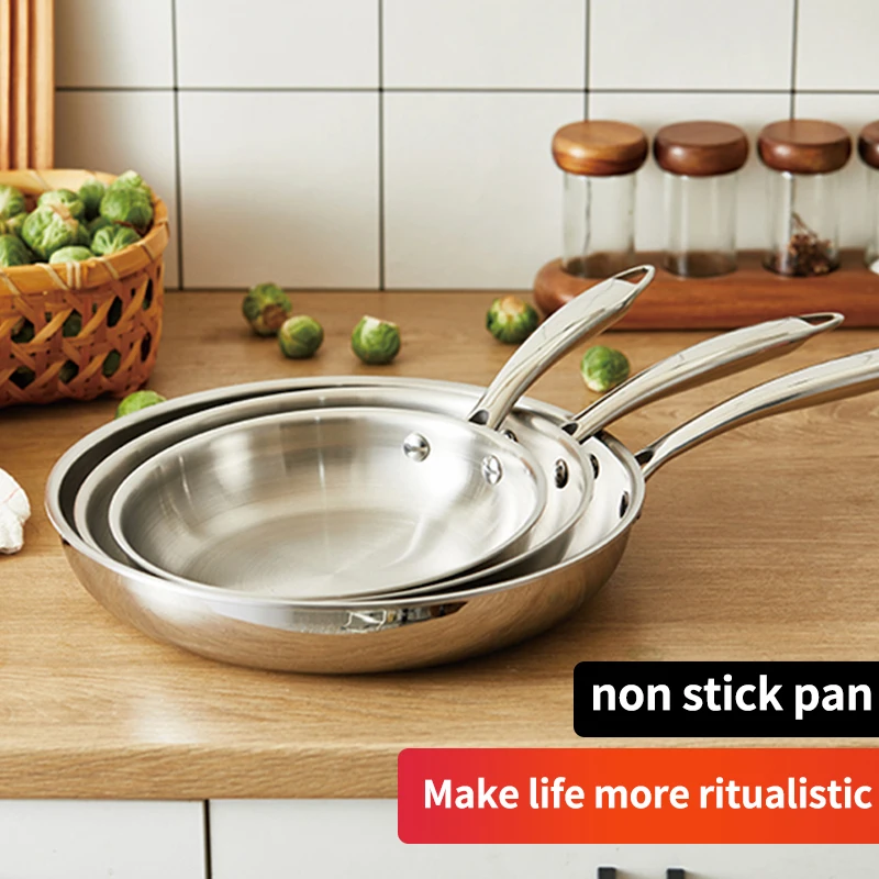 Factory Thickened 3 Layers Stainless Steel Frying Pan With Lid Non ...