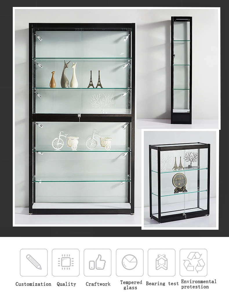 Aluminum Glass Display Cabinet with 5 Shelves for Retail Shop - OEM
