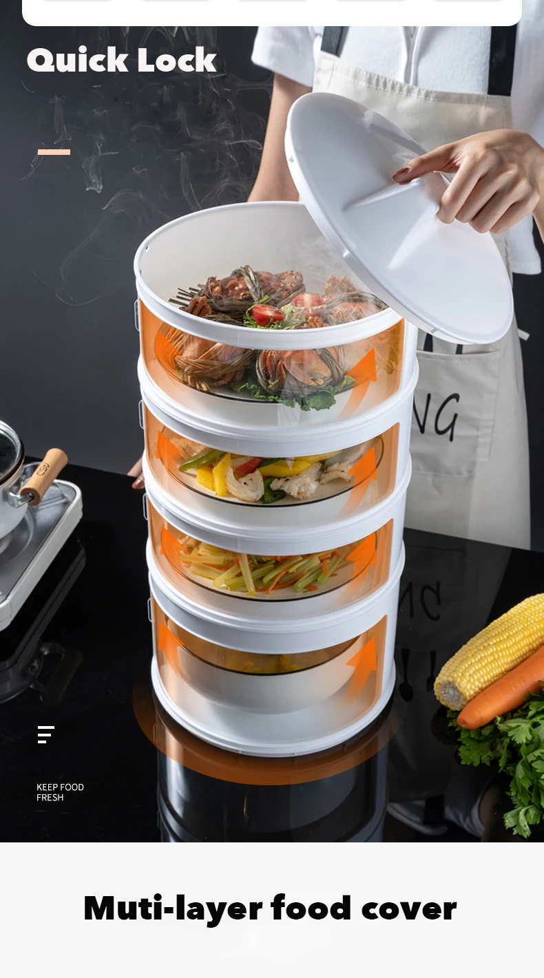 Clear Popular Stackable Food Cover 5 Layer New Multilayer Pop Up Tudung ...