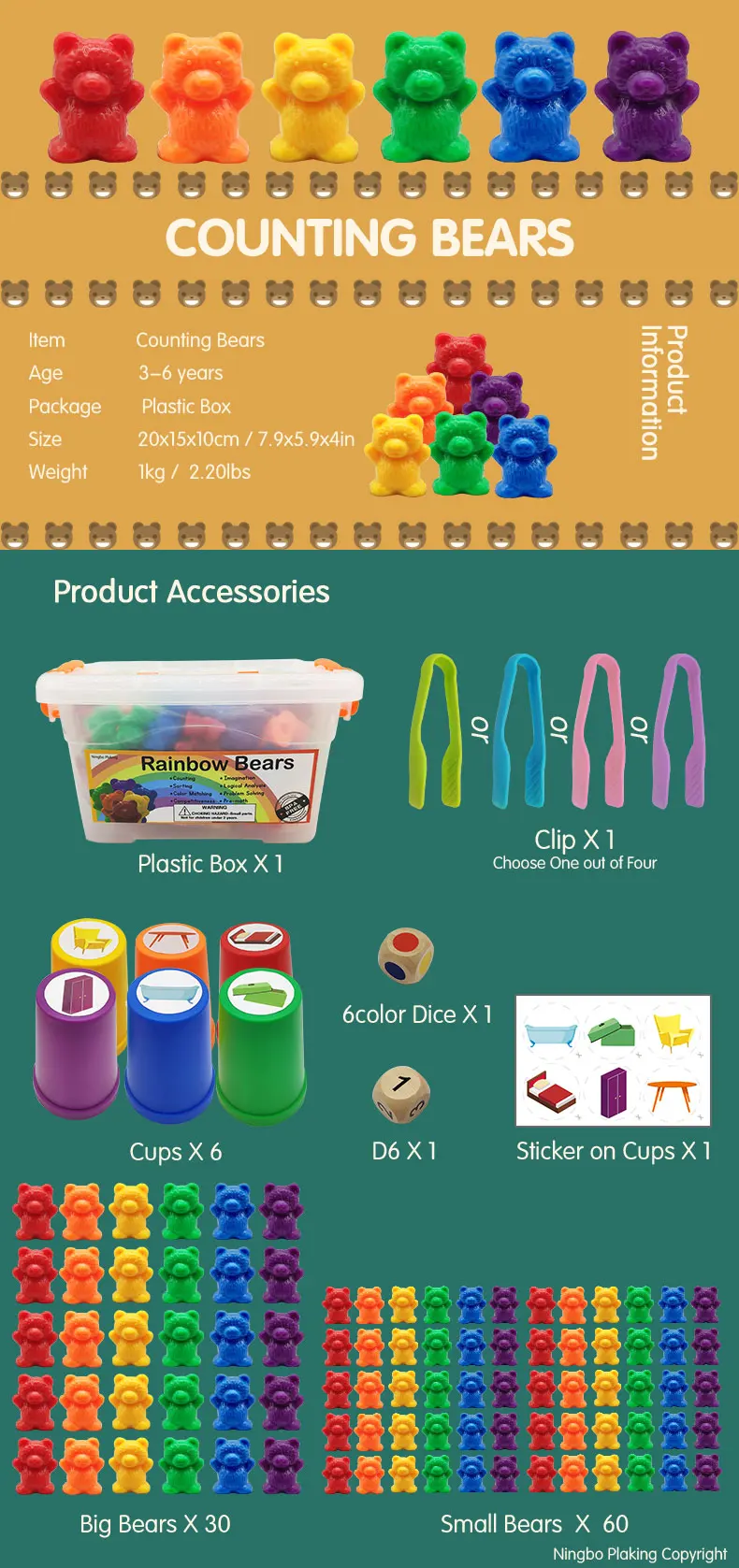 Rainbow Counting Bears - Educational Play Set with 90pcs