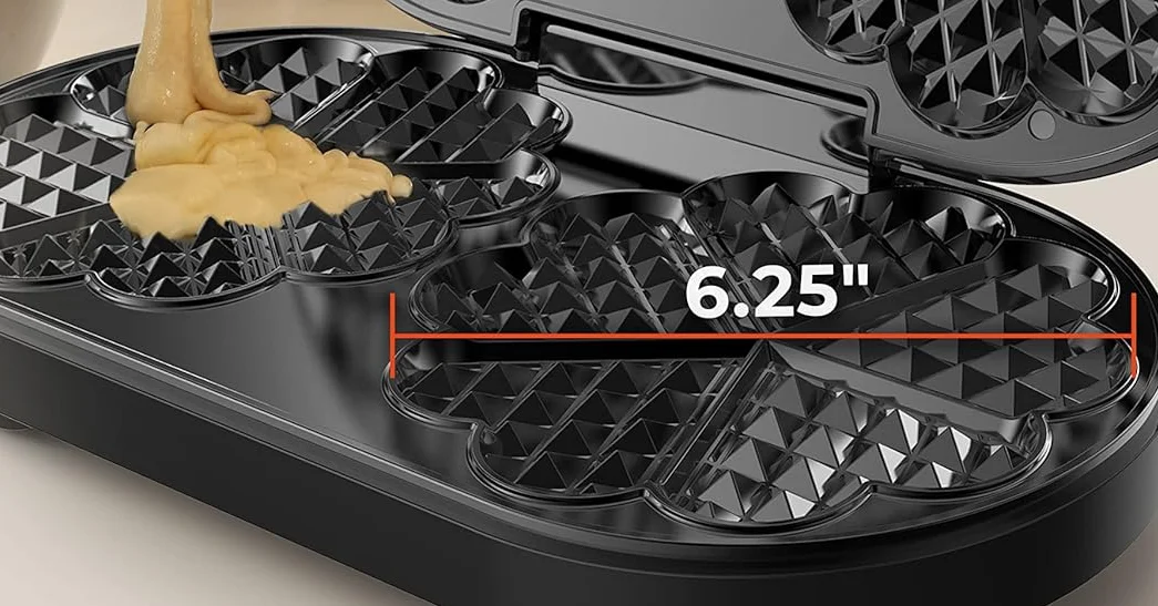 All In 1 Temperature Adjustable Double Heart Waffle Makers With Non ...