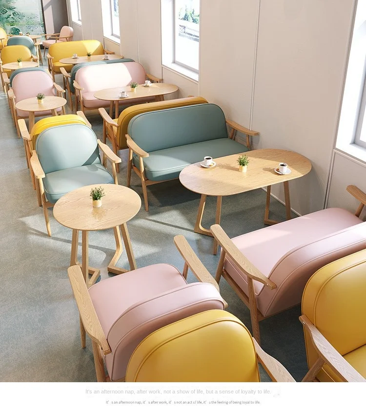 Custom Solid Wood Double Cafe Sofa Modern Metal Table Chair Combination ...