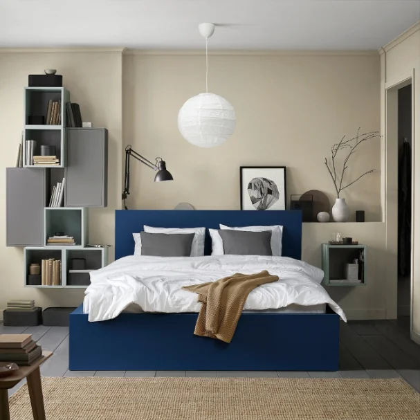 Modern Solid Wood Panel Bed Frame Large Size with 2 Storage Boxes Soft ...