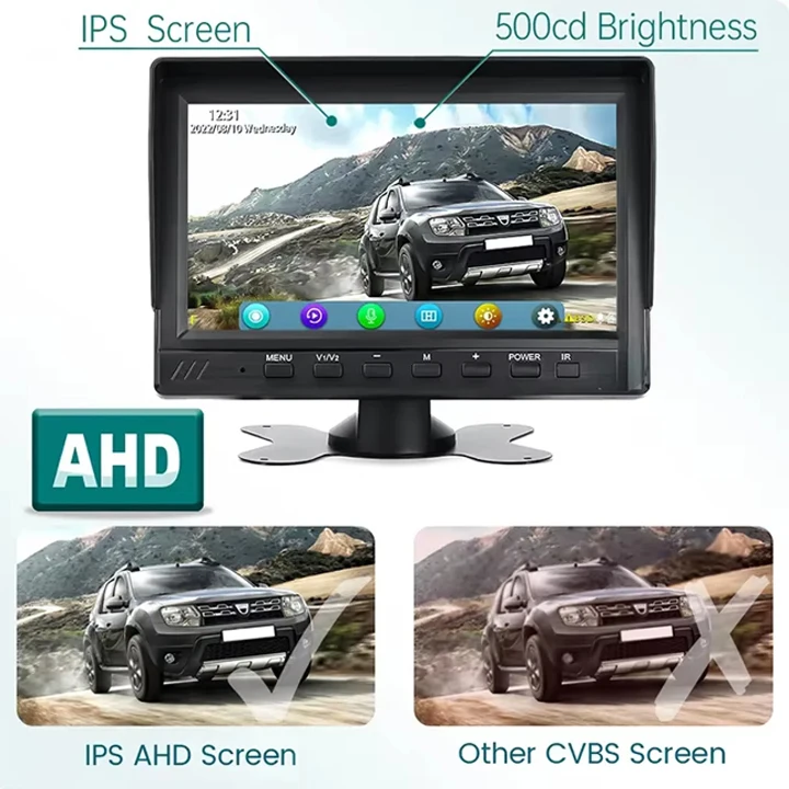 7 Inch 2-Channel DVR IP68 Reverse Camera 1080P AHD Parking Monitoring ...