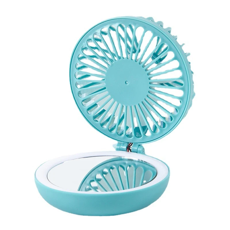 Portable Led Fill Light Makeup Mirror Small Fan Portable Beauty Folding ...