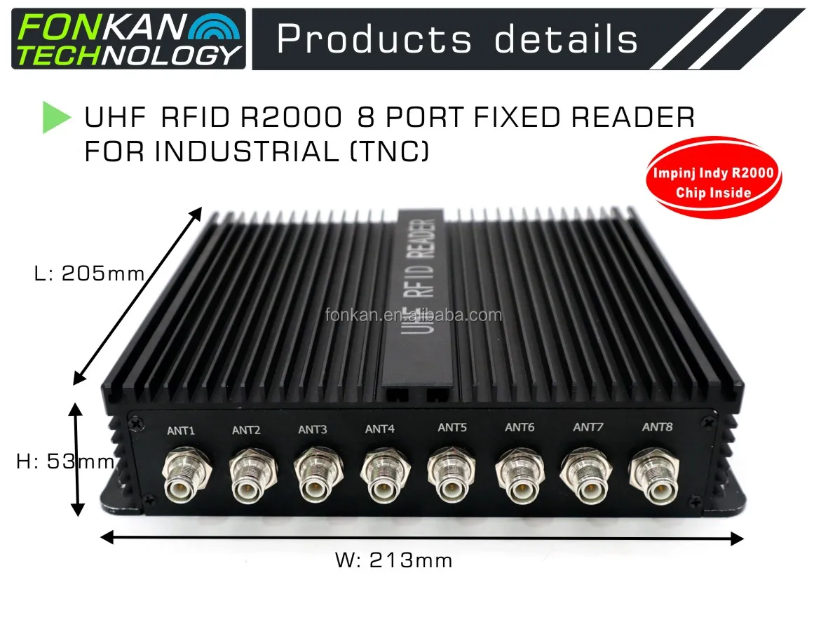 Fonkan 8 Antenna Port Uhf Rfid Fixed Readder Iso18000-6c Impinj R2000 ...