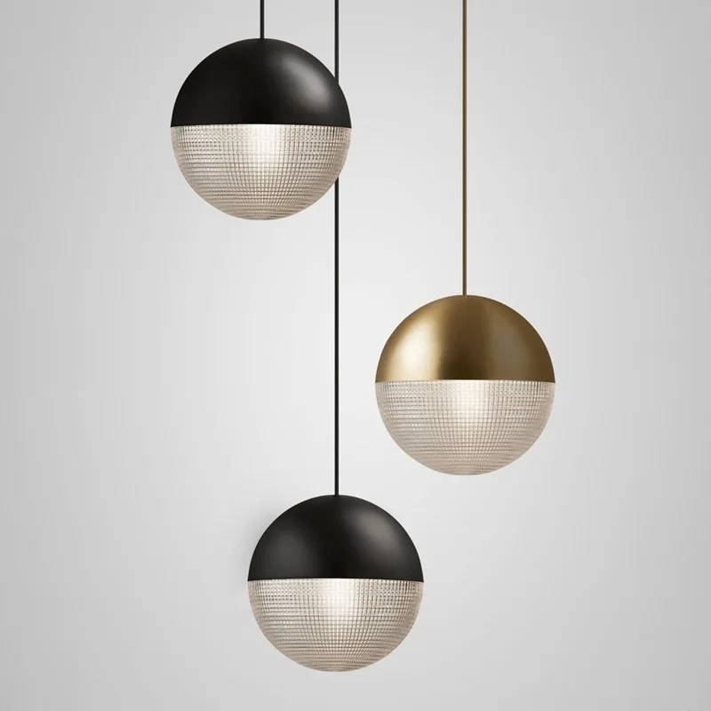 Minimalist Metal Glass Globe LED Hanging Light Golden Black Bedroom ...