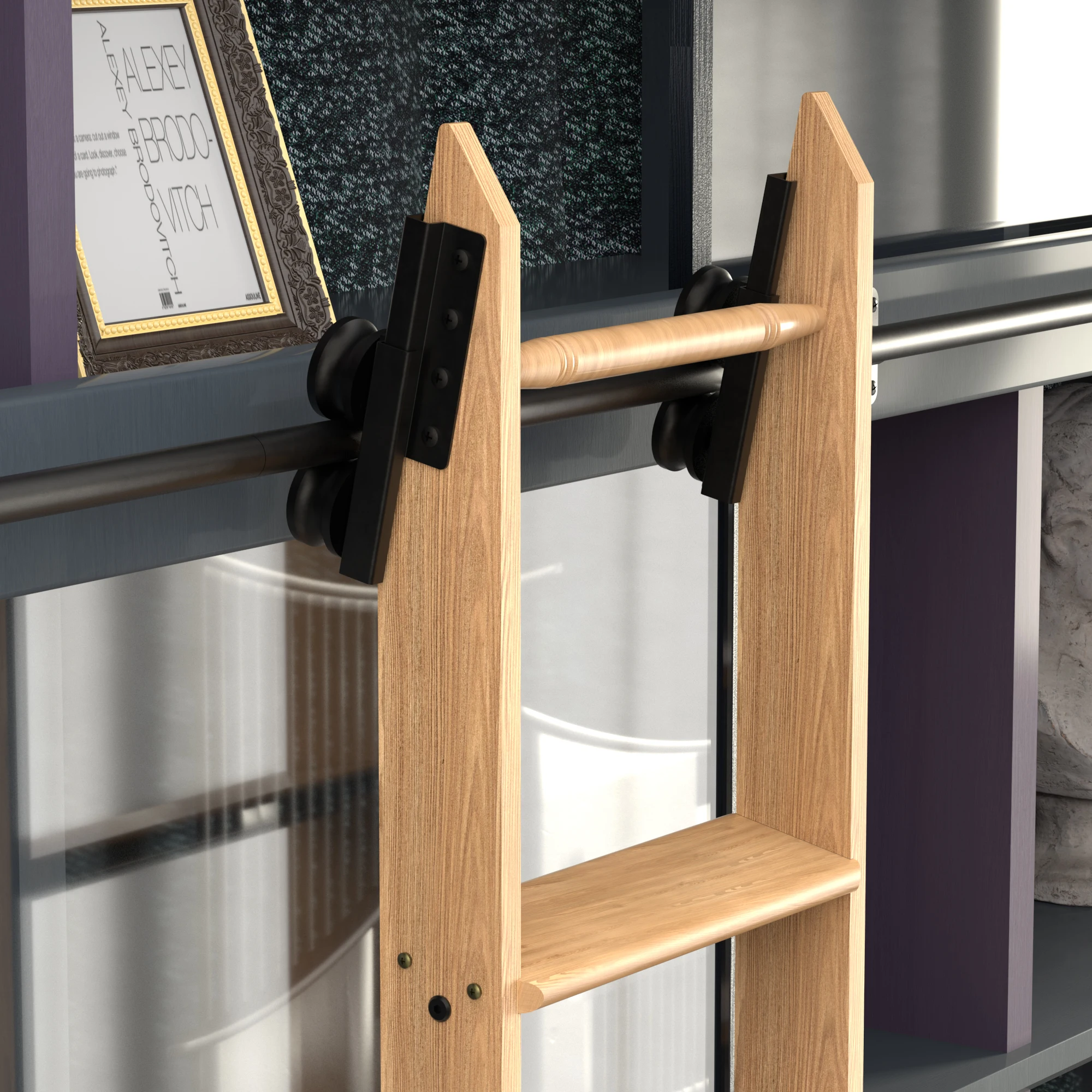 Storable Sliding Ladder Hardware 2m Customized Steel Black Sliding ...