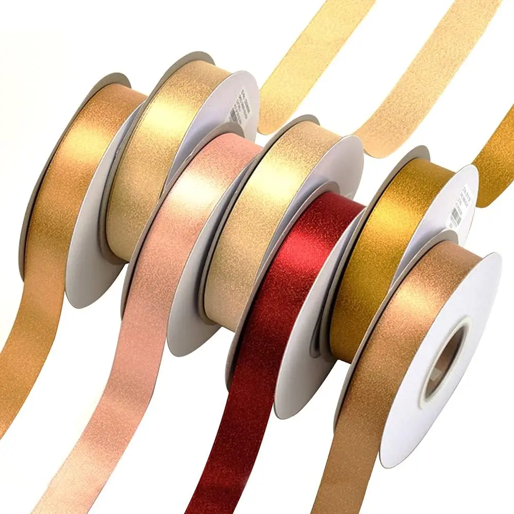 16mm Double Faced Light Gold Purl Ribbon Luxury Glitter Ribbon Prefect ...