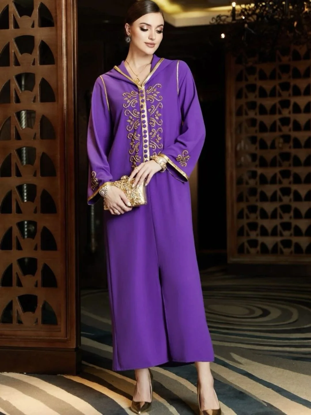 Modest Purple Muslim Dresses Women Islamic Clothing Heavy Hoodies ...
