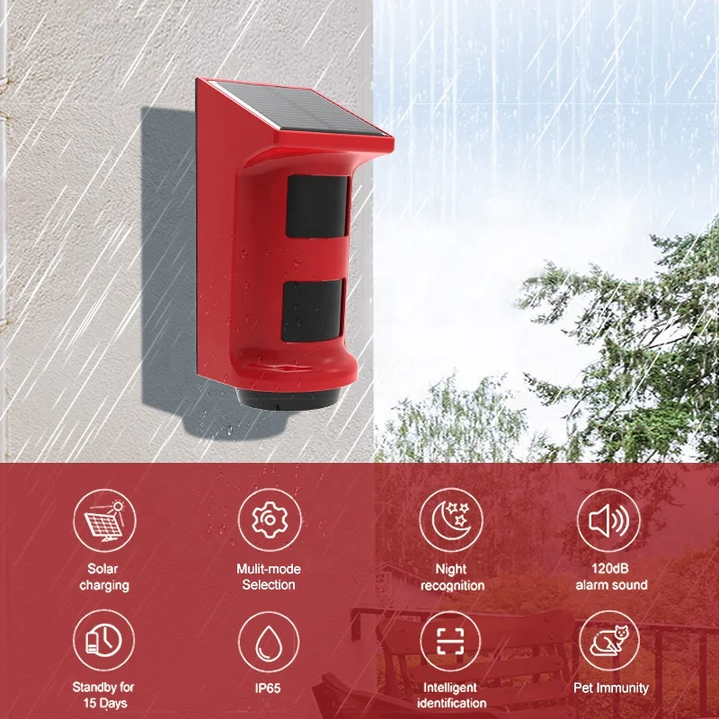 2024 NEW Design Solar Siren PIR with RF Remote Outdoor Home Alarm ...